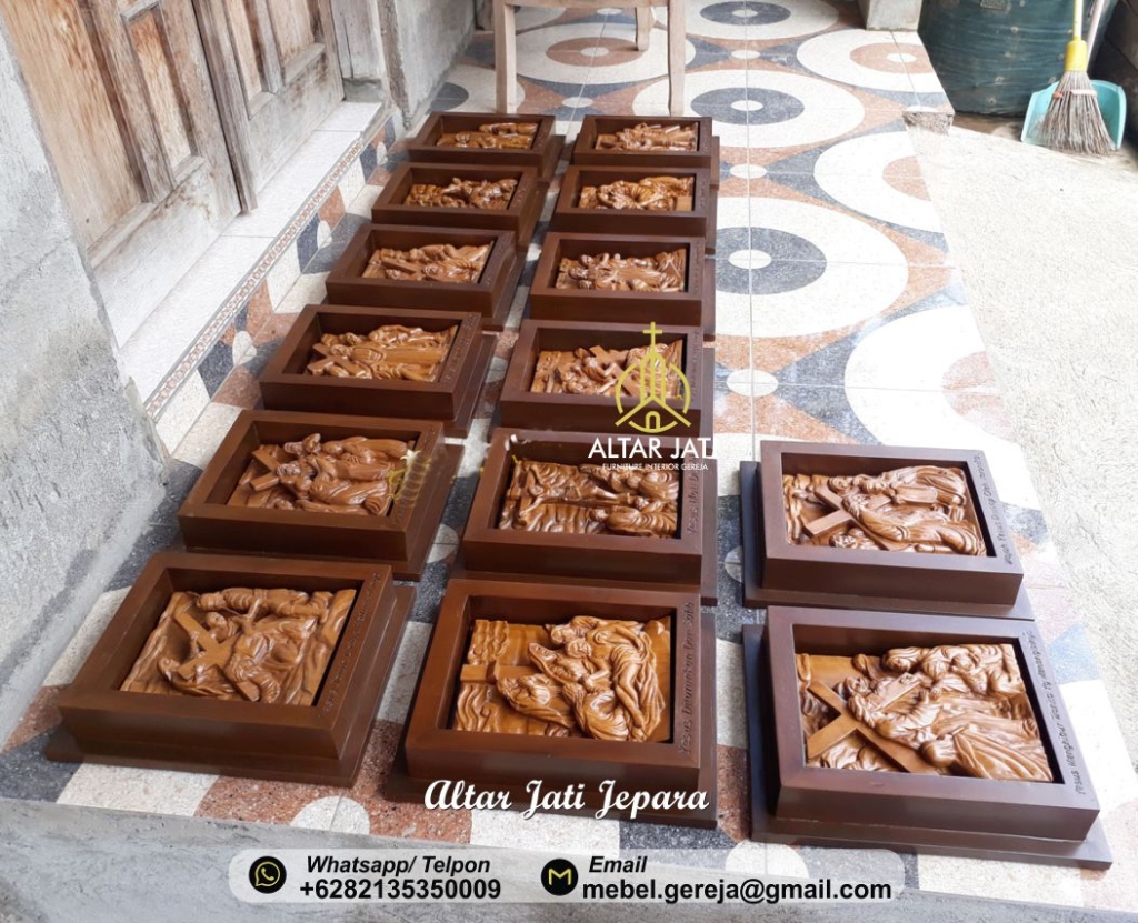 Jual Ukiran 14 Jalan Salib Kayu Jati, Relief Jalan Salib Kayu Jati