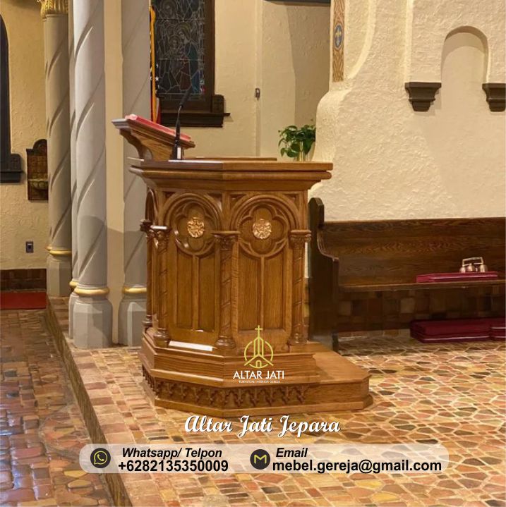 Desain Mimbar Kristen Elegan, Mimbar Gereja Jati Klasik Mewah