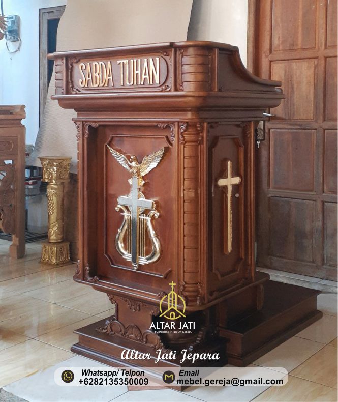 Desain Mimbar Gereja Kayu Jati, Mimbar Katolik Ukir Sabda Tuhan